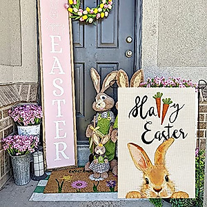 CROWNED BEAUTY Happy Easter Bunny Garden Flag 12x18 Inch Double Sided for Outside Burlap Small Yard Holiday Decoration CF697-12