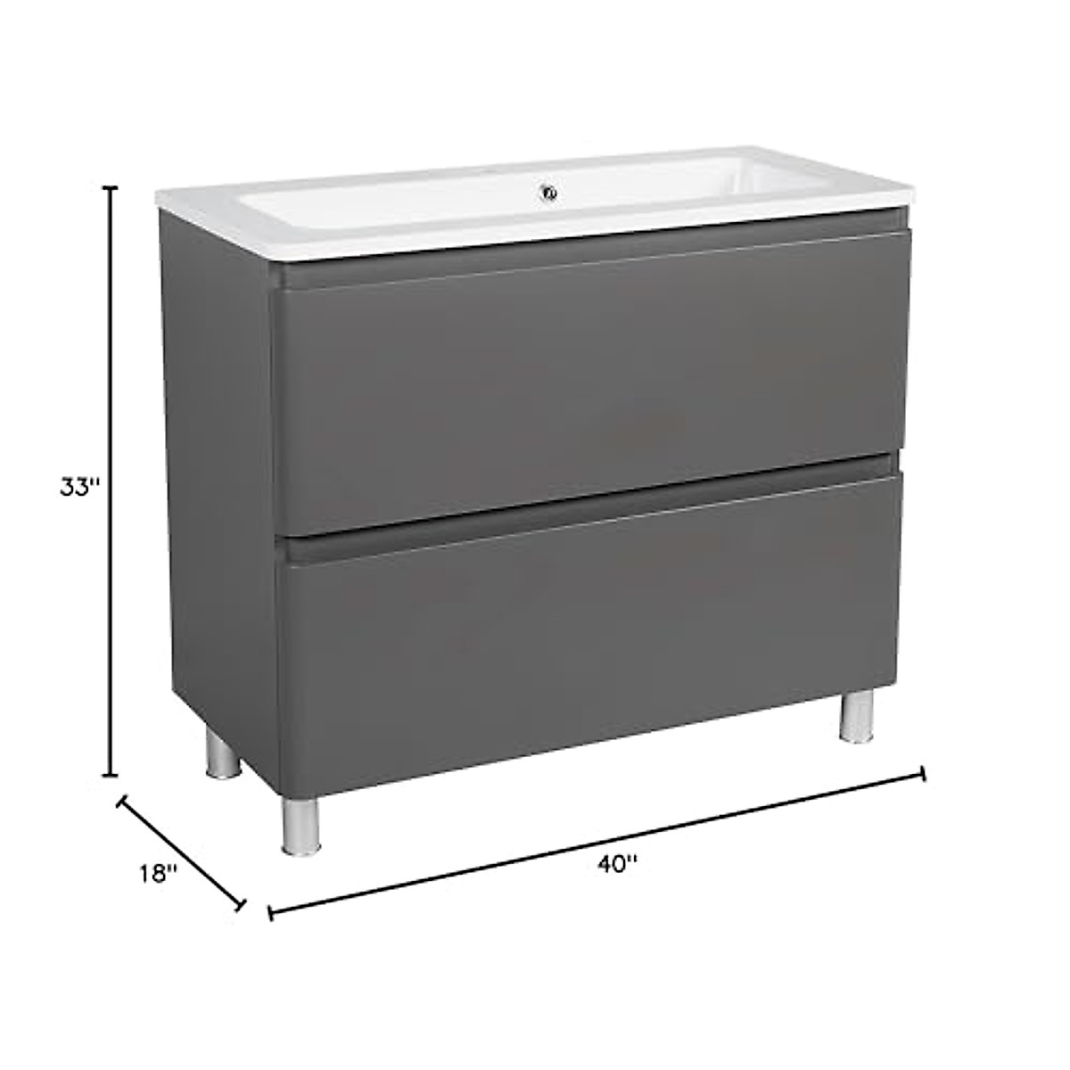 Modern Free Standing Bathroom Vanity with Washbasin | Comfort Gray Matte Collection | Non-Toxic Fire-Resistant MDF-40-No Mirror