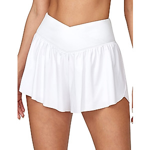 IUGA Athletic Shorts for Women High Waisted Workout Running Shorts Crossover Flowy Butterfly Preppy Clothes Skorts for Woman White