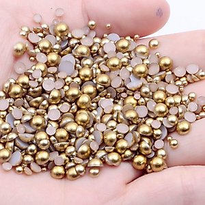 Mixed Size 2/3/4/5/6mm 1000Pcs Imitation Pearls Bead Half Round Flatback Pearl Rhinestones Beads Nail Art Crafts DIY Gem Decoration (38 Dumb Gold)