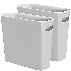 Youngever 1.5 Gallon Slim Trash Can, Plastic Garbage Container Bin, Small Trash Bin with Handles for Home Office, Living Room, Study Room, Kitchen, Bathroom (2 Pack Grey)