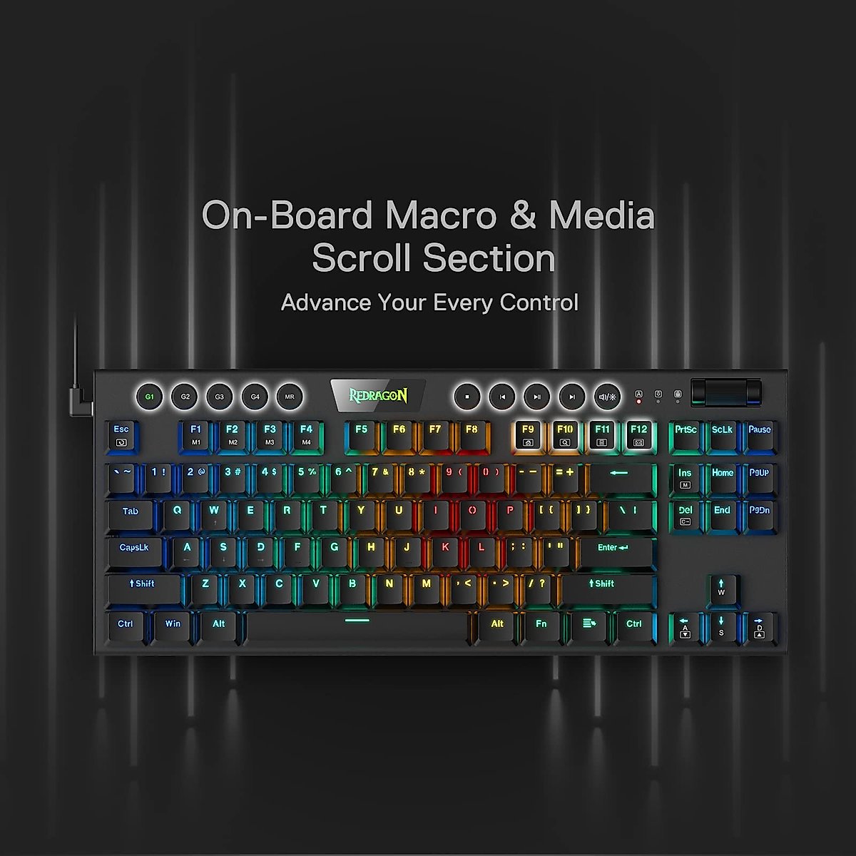 Redragon K622 Horus TKL RGB Mechanical Keyboard, Ultra-Thin Designed Wired Gaming Keyboard w/Low Profile Keycaps, Dedicated Media Control & Linear Red Switch, Pro Software Supported