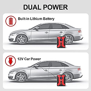 Dual-Power Cordless Tire Inflator Portable Air Compressor, Rechargeable Battery Powered Tire Pump with USB Charge, 150PSI 12V Car DC Electric Air Pump with Digital Pressure Gauge for Car, Bike, etc