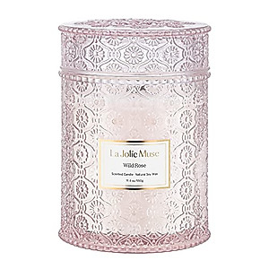 LA JOLIE MUSE Candle Gift for Women, Rose Scented Candle, Wood Wicked Glass Jar Candles for Home Scented, Large Candle, Long Burning Time, 19.4 oz