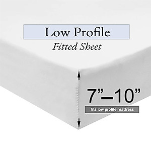 Royal Tradition Made in USA- Low Profile Cotton Sateen Sheets Set (7-10 Inches) King Size-White, 4pc Bed Linens