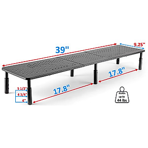 Husky Mounts Large Dual Monitor Stand Riser, Adjustable Legs, 39" x 9.25" x 5.5" Max Height, Matte Black Steel