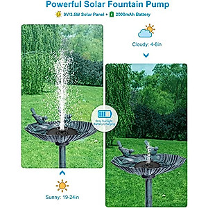 Yzert 3.5W Solar Fountain with White LED Light, Built-in Battery Bird Bath Fountains Solar Power with 4 Fixed Rods, Solar Fountain Pump for Bird Bath Pool, Pond,Outdoor and Garden