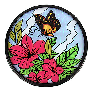 HONGLAND Outdoor Side Table Accent Round Painted Glass Desk for Garden,Patio, Dining Room 14 Inches(Butterfly)