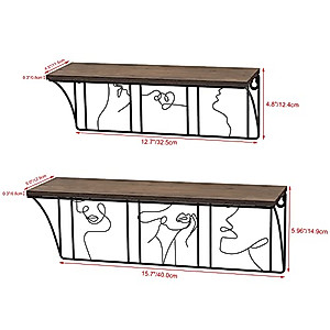 QUTREY Metal Wall Art Floating Shelves Set of 2, Minimalist Abstract Wire Portrait Line Decor Rustic Shelf for Bedroom, Living Room, Bathroom