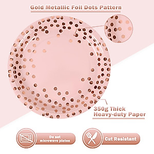 CENLBJ Pink and Rose Gold Paper Plates- 100 Pack- 50 x 7 Dinner Plates & 50 x 6.5 Napkins, Pink Paper Plates and Napkins Party Supplies for Baby Showers, Birthdays and All Occasions