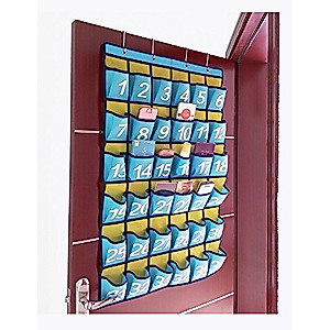 Cell Phone Holder Classroom Calculator Pocket Organizer 36 Numbered Pockets, Blue