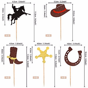 30 PCS Cowboy Cupcake Toppers Glitter HorseShoe Cowboy Hats Boots Cupcake Picks Western Theme Baby Shower Birthday Party Cake Decorations Supplies