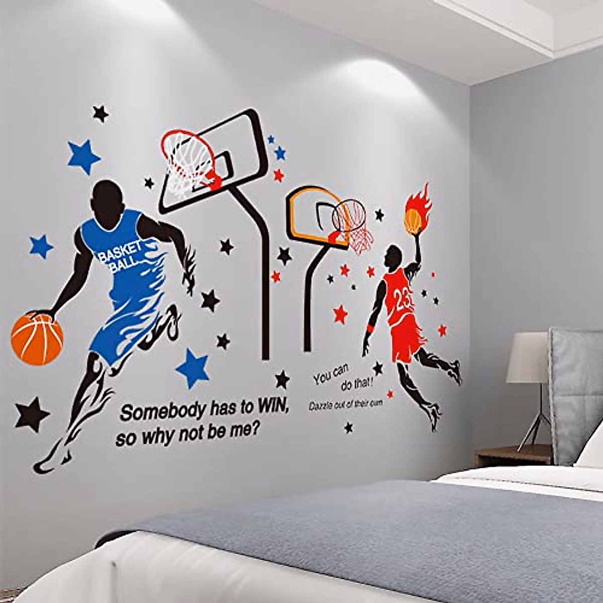 KeLay Fs 3D Basketball Player Wall Decals Decors for Boys Room,Sports Wall Decals Stickers, Basketball Slam Dunk Wall Decals for Boys Bedroom