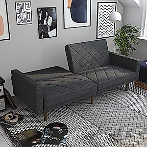 DHP Paxson Convertible Futon Couch Bed with Linen Upholstery and Wood Legs - Grey, Twin