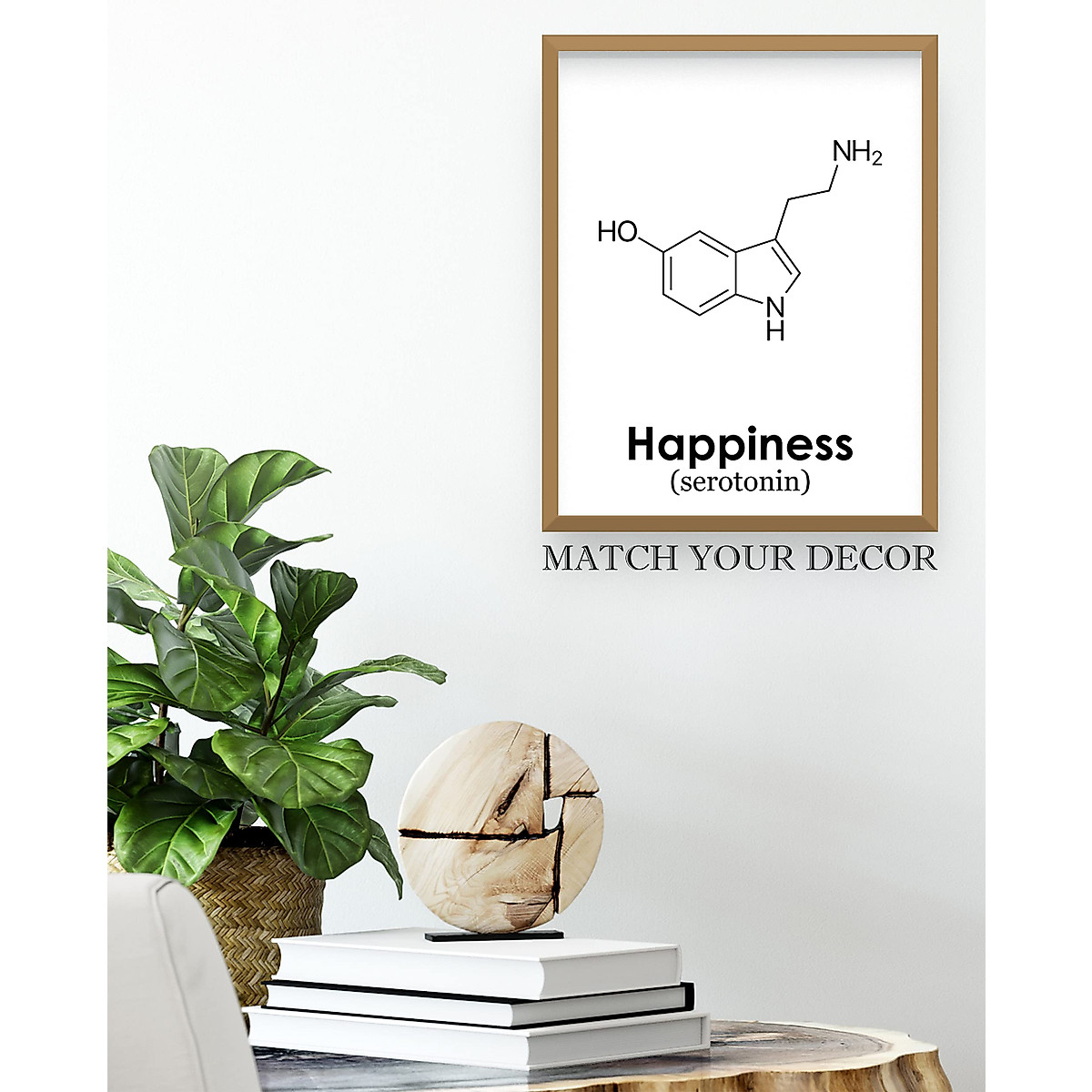 Happiness Serotonin Molecule Wall Art 11x14 Unframed Art Print Poster Black on White for Office, Classroom, Science Laboratory or Home Décor. Great Gift For Scientists, Chemists, Geeks and Nerds