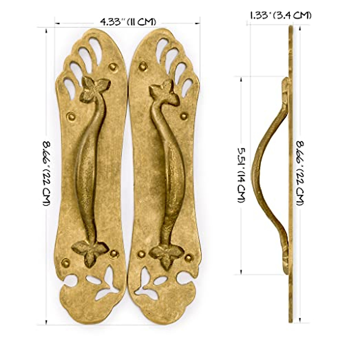 Hardware Philosophy Sandal Brass Cabinet Backplate Strip Pulls Hardware Set 8.7"