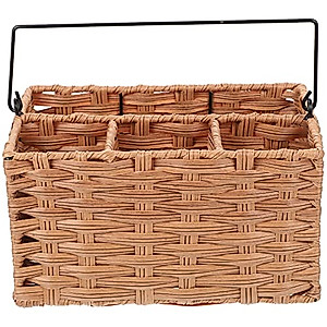 Cabilock Imitation Rattan Cutlery Holder Flatware Basket for Kitchen Dining Table