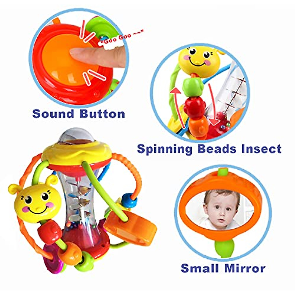 HOLA Baby Toys 6 to 12 Months Baby Toys 0-6 Months, Baby Rattles Activity Ball Infant Toys, Shaker Grab Spin Rattle, Crawling Educational 6 Month Old Baby Toys for 3, 6, 9, 12 Months Baby Boys Girls