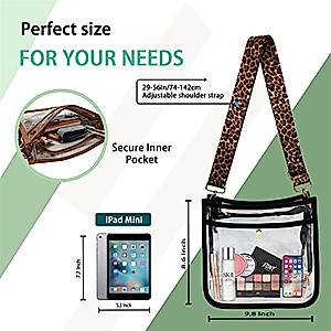PVC Clear Purse bag Leopard Guitar Strap Clear Bag Stadium Approved Women's Clear Shoulder Crossbody Bag For concert……（Black）…