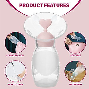 Amplim Manual Breast Pump | Gen 2 Food Grade Silicone Milk Collector for Breastfeeding Nursing Mom with Stopper | Must Haves Registry Essentials for Newborn, Infant, Baby | 4 oz (Pink)