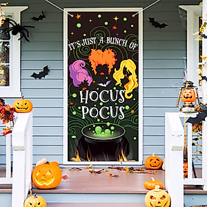 Whaline Halloween Hocus Pocus Door Cover Halloween Witch Hanging Banner Decor Scary Party Photo Background for Halloween Horror Birthday Party Home Door Wall Window Decoration Supplies