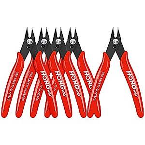 HongWay 5pcs Wire Cutters, Micro Flush Cutters with Spring, Wire Cutting Pliers, Wire Snips for Electronics Soft Copper Jewelry Making, 5-inches, Red