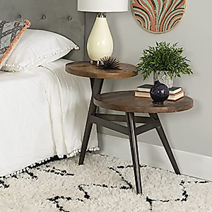 Powell Natural Wood & Gun Metal Grey Stand Bruno, Two Tiered Plant Side Table, Brown and Black