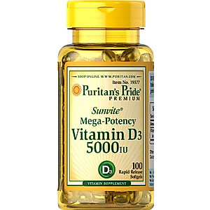 Puritan's Pride 2 Pack of Vitamin D3 5000 IU Puritan's Pride Vitamin D3 5000 IU-100 Softgels