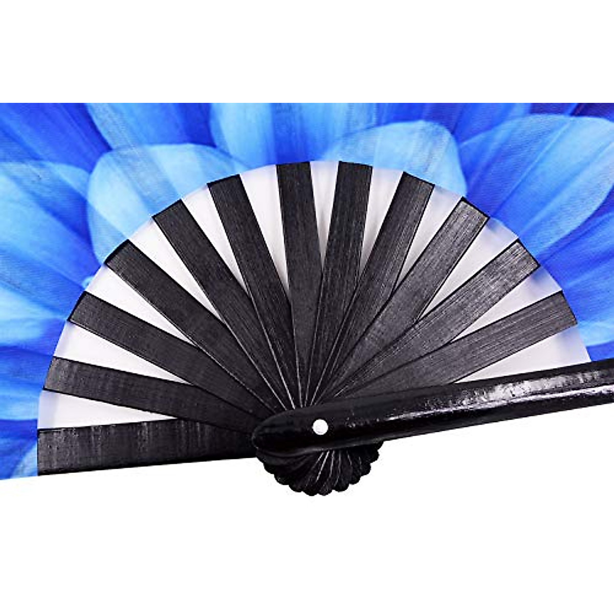 Amajiji Large Folding Fan, Rave Festival Accessories for Men/Women, Chinease/Japanese Bamboo Hand Fan, Performance Decoration Gift Dance Handheld Fan (Blue Flowers)