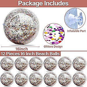 Inflatable Beach Balls Bulk Jumbo 16" Glitters Pool Toys Balls for Pool, Beach, Summer Pool Party - Swimming Pool Game Water Beach Toys Kid Party Favor Luau Decorations Blow Up Beach Ball (12 Pack)