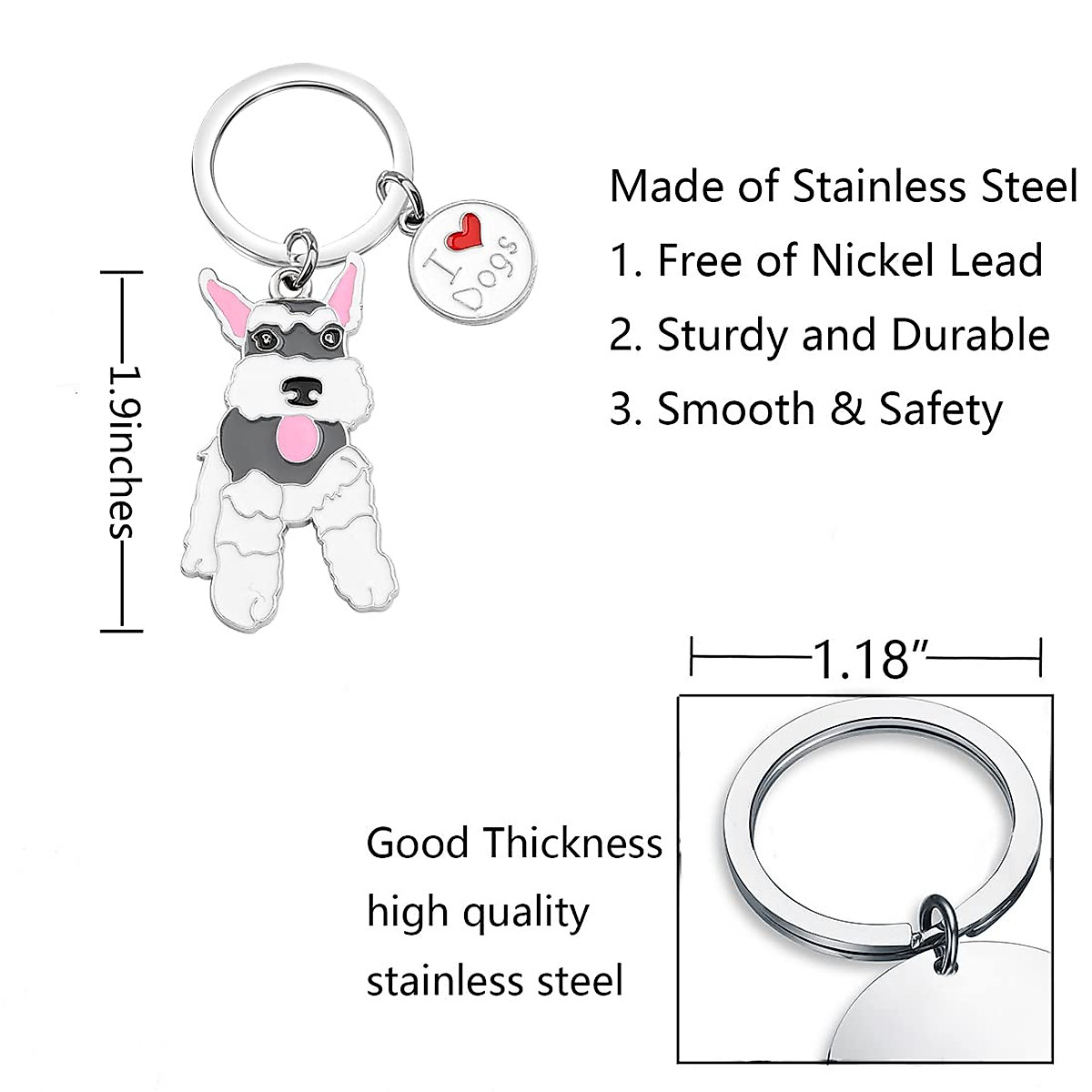 FUSTMW Schnauzer Keychain Miniature Schnauzer Gifts Dog Lover Gifts for Schnauzer Owners Mom Dad Gift Schnauzer Key Ring (White)