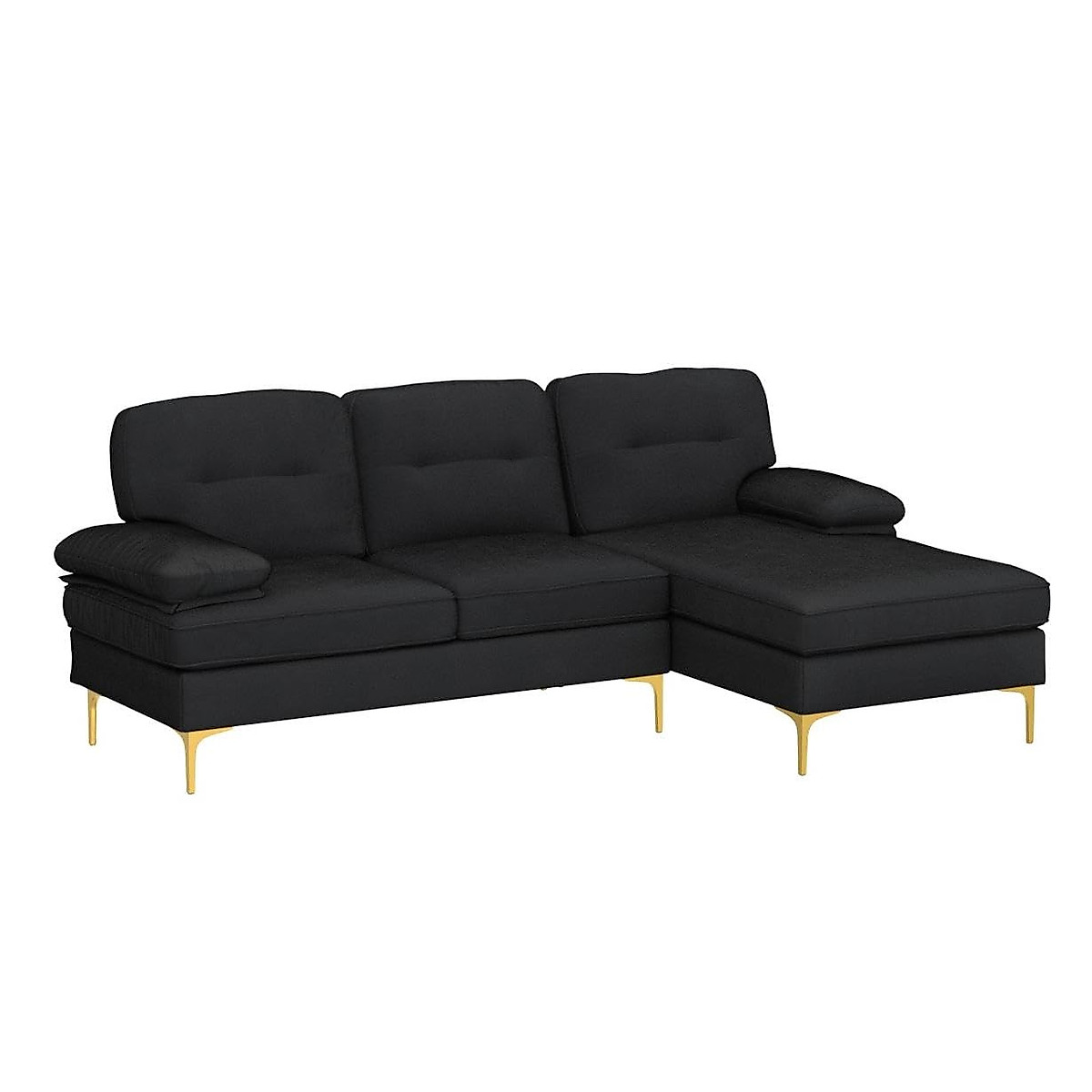 POULEII Sectional Sofa,Modern L-Shape Modular Sectional Sofa Sleeper Couch with Chenille Fabric and Gold-Plated Feet for Living Room, Apartment, Office,Black