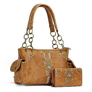 Montana West Handbag and Purse Concealed Carry Tote Bag for Women Leather Embroidered Western Design Satchel MW856G-8085WBR