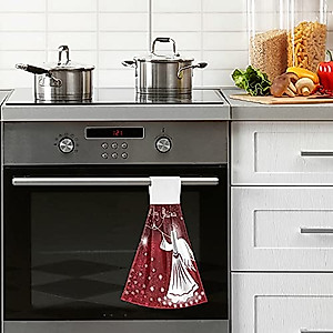 KOCOART Christmas Angel Kitchen Towels Merry Xmas Hanging Hand Towel for Bathroom with Loop, Soft Absorbent Coral Velvet Fingertip Dish Tie Towel Oven Handle Towel Set of 2
