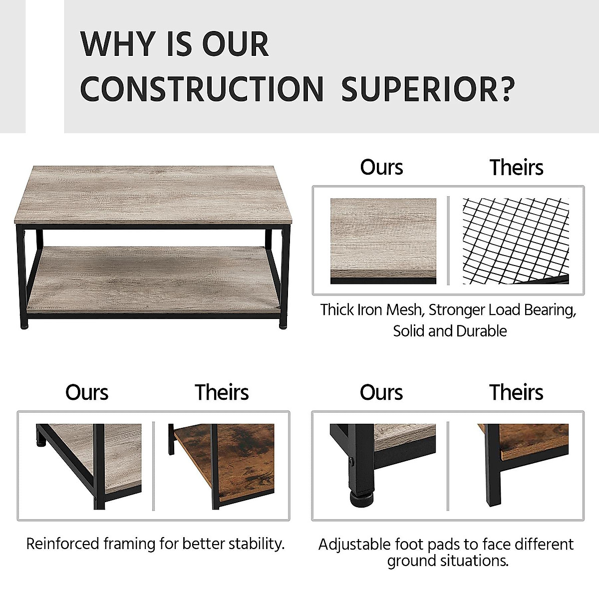 Yaheetech Coffee Table Tea Table with Metal Frame, Coffee Table with Open Storage Shelf, Vintage Accent Furniture Table for Living Room