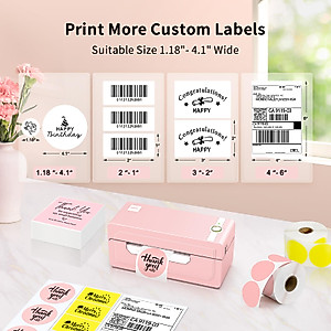 JADENS Bluetooth Thermal Label Printer 4x6, Pink Wireless Shipping Label Printer for Small Business & Packages, Compatible with iOS, Android, Mac, Windows, Amazon, Etsy, Ebay, Shopify