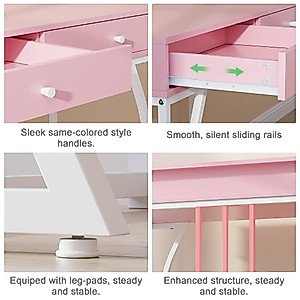 Weehom Vanity Desk with Drawers - Modern Makeup Desk for Bedroom, Dressing Table with Storage, or Small Home Office Computer Desk, Pink and White