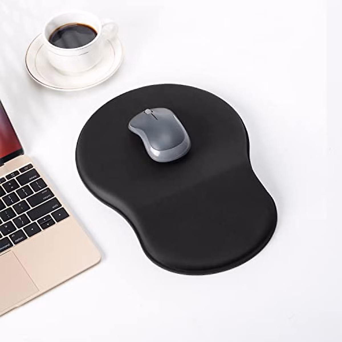 MOLMO Mouse Pad Wrist Support, Ergonomic Mouse Pad with Wrist Rest, Pain Relief Mousepad with Non-Slip Rubber Base, Comfortable Memory Foam Mouse Mat for Office &Home (Black)