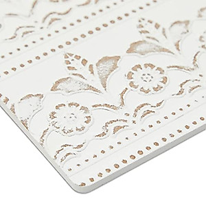 Set of 6 White Wooden Coasters with Holder for Drinks, Coffee Table, and Floral Farmhouse Decor (3.8 Inches)