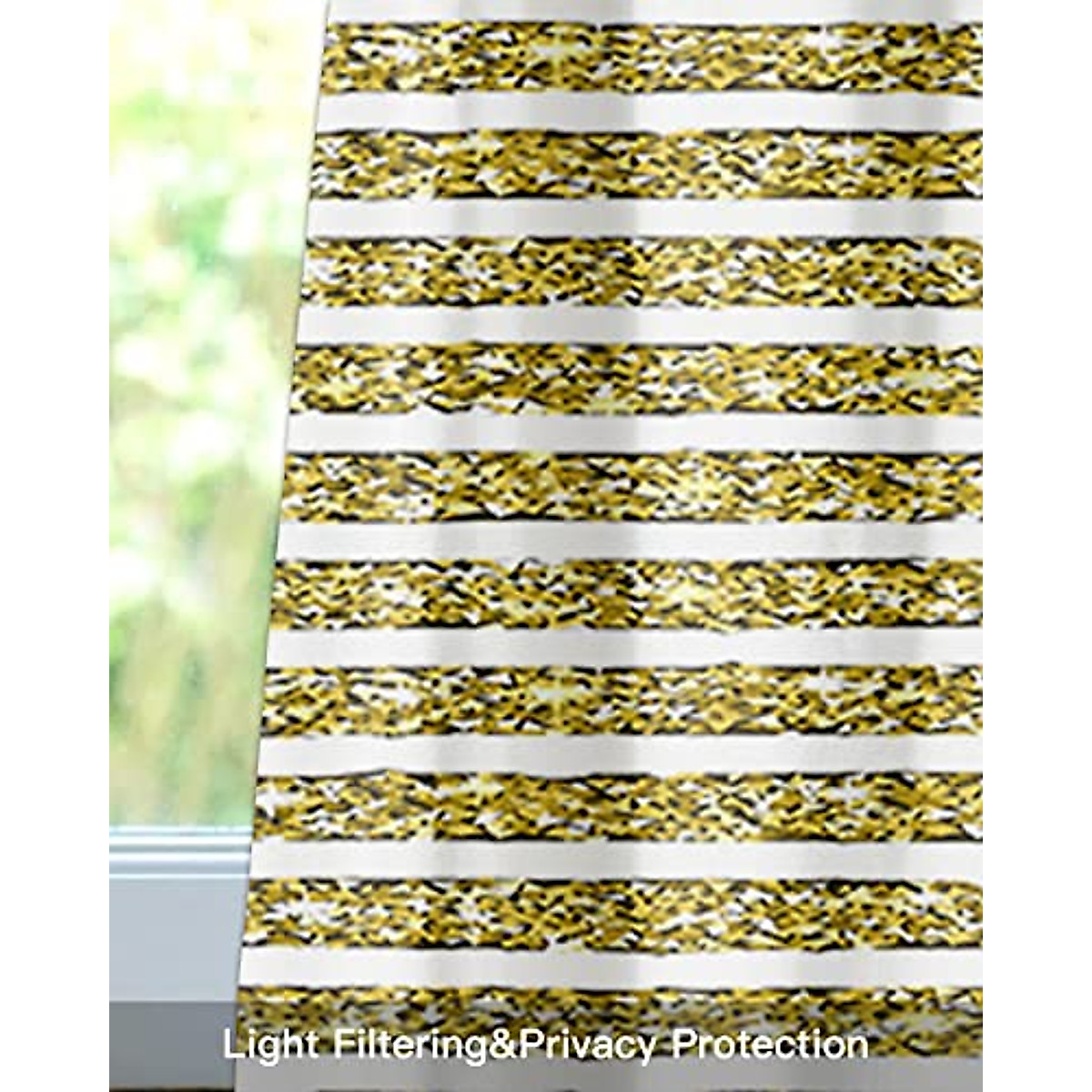 Funnywall88 Curtain Valance for Kitchen, White Gold Stripes Small Window Treatment Valance Curtains Rod Pocket Valances for Living Room,Dining Room,Bedroom,Kitchen Valance 54"x18"