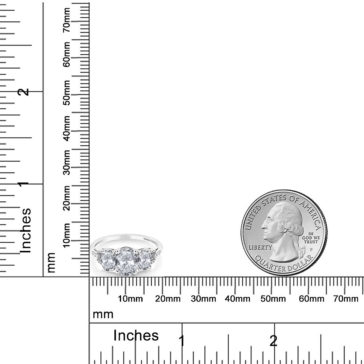 Gem Stone King 10K White Gold White Topaz and Diamond Accent 3-Stone Engagement Ring For Women (2.35 Cttw) (Size 9)