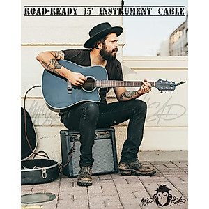 Mophead 15-Foot Guitar Instrument Cable - 1/4 Inch TS to 1/4 Inch TS Pro Grade Double Insulated Tweed Braided for Electric Guitar, Bass, Amp, Keyboard (Brown and Black)