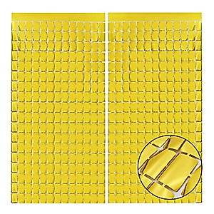 Gold Shimmer Wall Backdrop, Square Backdrop Curtain,2Pcs 3.3x6.6 Feet Gold Streamer Backdrop for Party Decorations