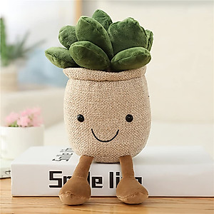 WUZHOU Tulip Plush Toy, 13.7" Flower Pot Stuffed Plushie Pillow Decoration, Soft Fluffy Toy Succulent Plants Friend Throw Pillow, Multicolor (Khaki-Succulent)
