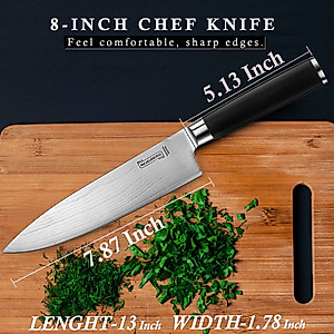 MICHELANGELO Professional Chef Knife 8 Inch Pro, German High Carbon Stainless Steel with Ergonomic Handle, Japanese Knife, for Kitchen - Inch, Etched Damascus Pattern
