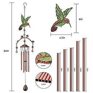 Wind Chimes - Hummingbird Wind Chimes for Outside Deep Tone 34 inches 5 Aluminum Tubes, Birthday Anniversary Hummingbird Gifts for Mom, Grandma, Daughter, Decoration for Home, Garden, Patio, Backyard