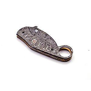 8.5" Handmade Damascus Folding Pocket Knife Karambit Knife Hunting Knife Handle Damascus Steel with Leather Sheath 108, 203