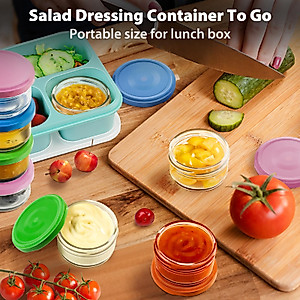Freshmage [8 Pack] Salad Dressing Container to Go, 2.7 oz Glass Condiment Containers with Lids for Lunch Box, Small Sauce Containers Glass Jars with Lids Reusable & Leakproof