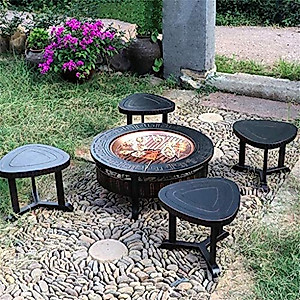 LEAYAN Garden Fire Pit Portable Grill Barbecue Rack Outdoor Fire Pit Bonfire Wood Burning Patio Coal Grill Firepit for Grill Charcoal Grill with Spark Screen with Cover BBQ Cooking for Camping Ba