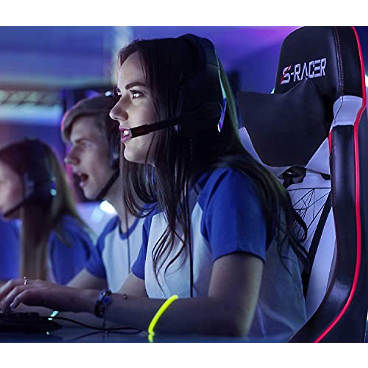 Homall Gaming Racing Office High Back PU Leather Chair Computer Desk / Video Game Chair Ergonomic Swivel Chair with Headrest and Lumbar Support (Black&White)